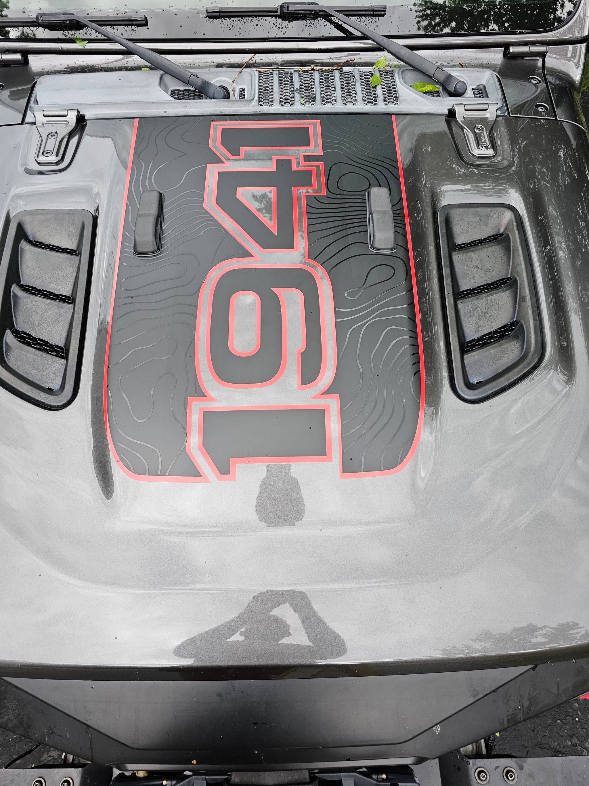 Open 1941 Topographical Red Line Rubicon Blackout Hood Decal- Fits Jee ...