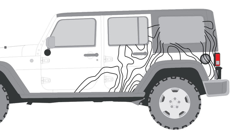 Jeep Wrangler JK Side Topographical Line Door and Roof Stripes Decal P ...