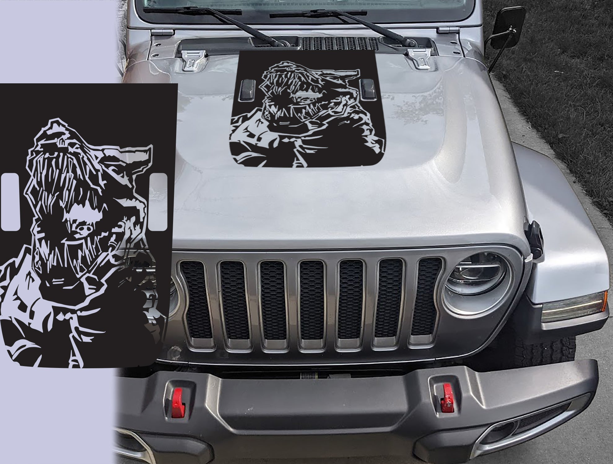 Robot Dinosaur Grim Lock Red Line Blackout Hood Decal- Fits Jeep Wrang ...